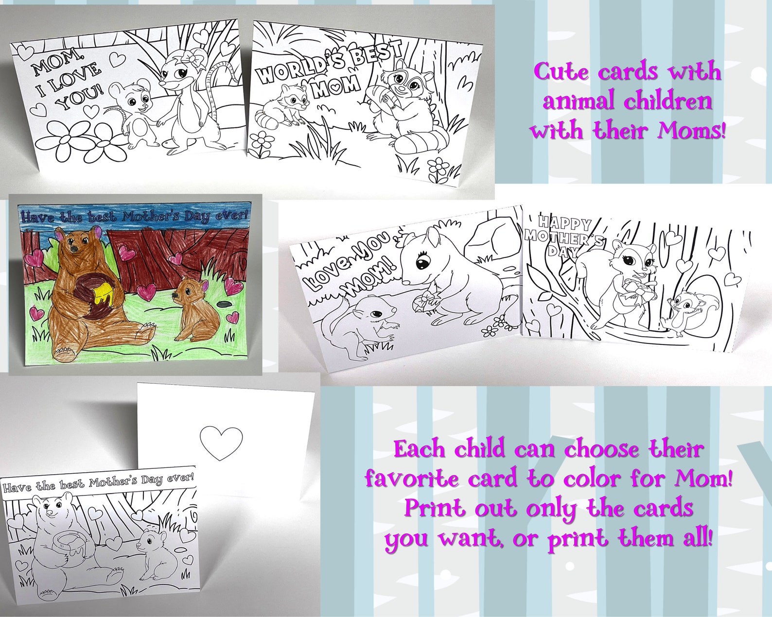 Mother's Day Printable Cards - 5 Animal Mother's Day Cards for Kids to ...