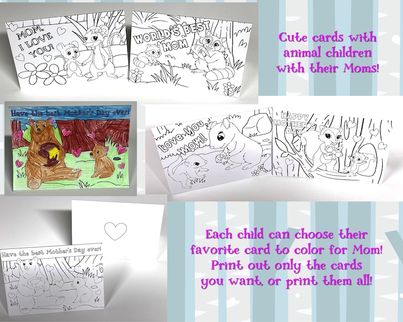 Mother's Day Printable Cards - 5 Animal Mother's Day Cards for Kids to ...