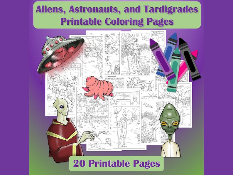Aliens, Astronauts, and Tardigrades Digital Printable 20 Coloring Pages ...