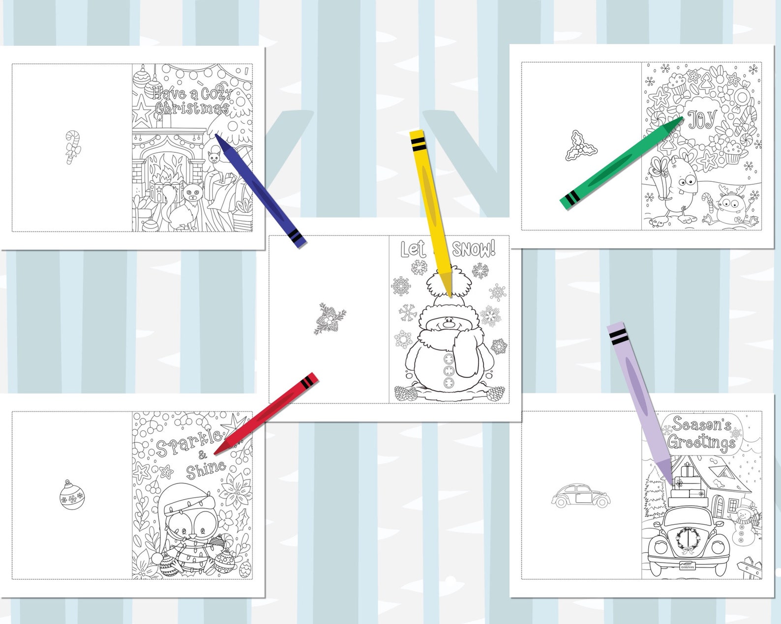 Christmas Coloring Cards- 10 Printable Holiday Cards for Kids to Color ...