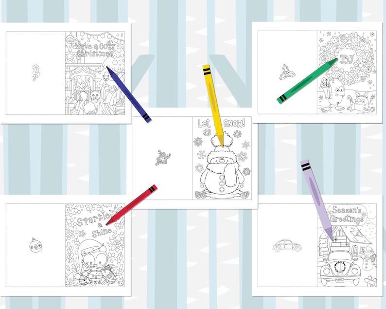 Christmas Coloring Cards- 10 Printable Holiday Cards for Kids to Color ...