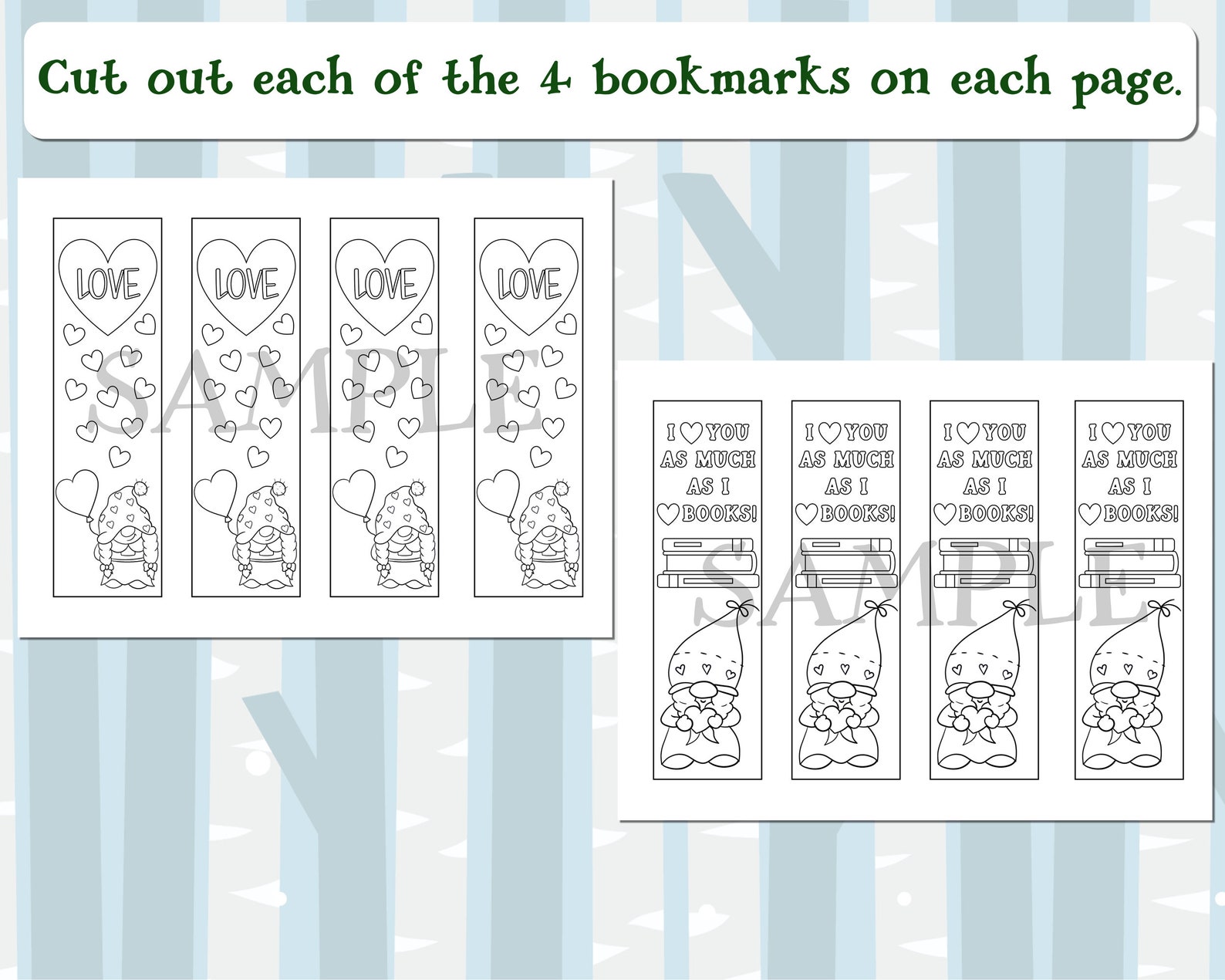 Gnome Valentine's Day Coloring Bookmarks - 8 Designs for Kids to Color ...
