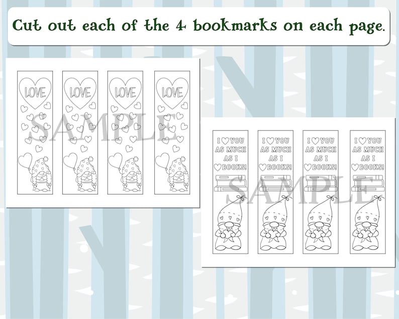 Gnome Valentine's Day Coloring Bookmarks - 8 Designs for Kids to Color ...