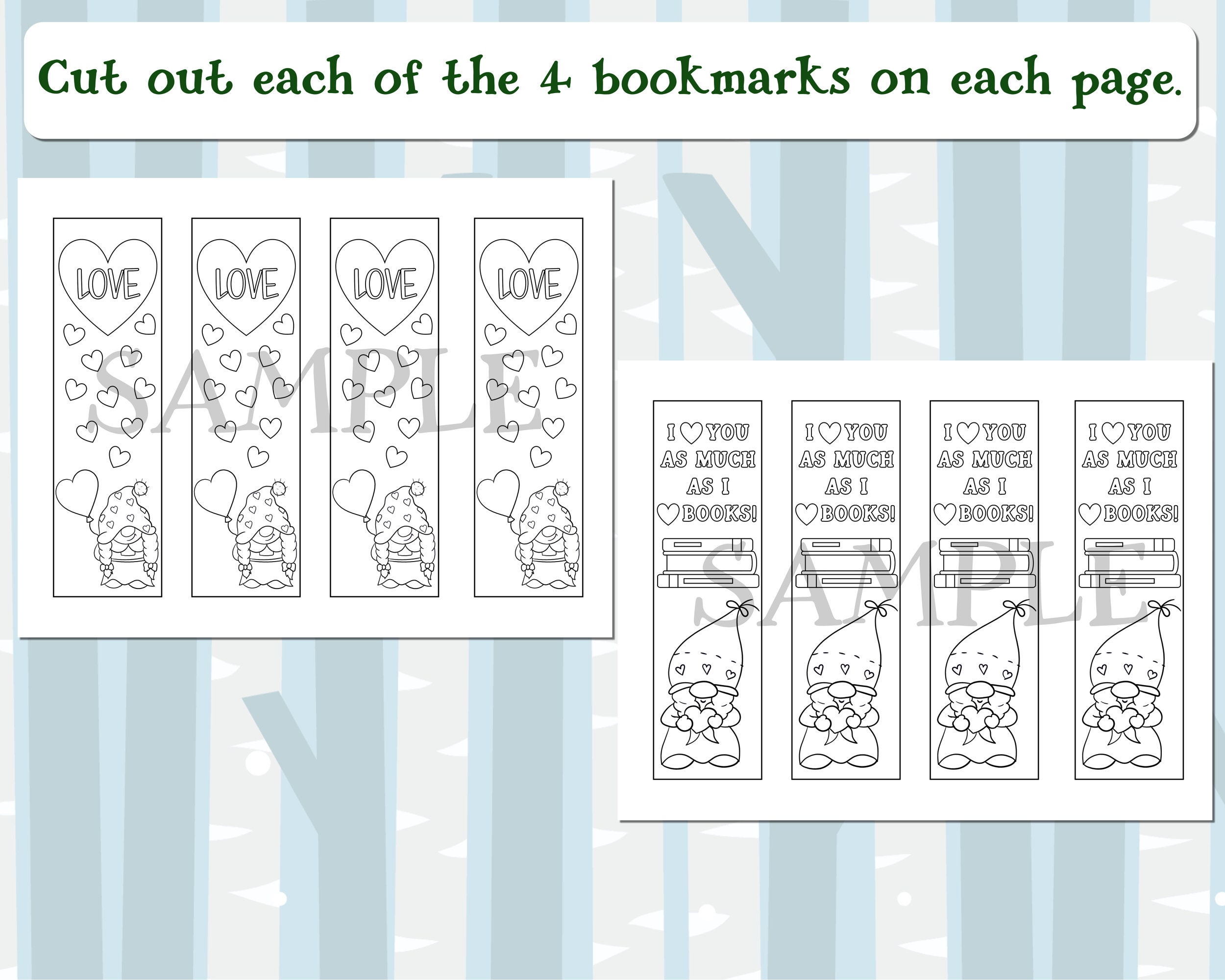 Gnome Valentine's Day Coloring Bookmarks - 8 Designs for Kids to Color ...
