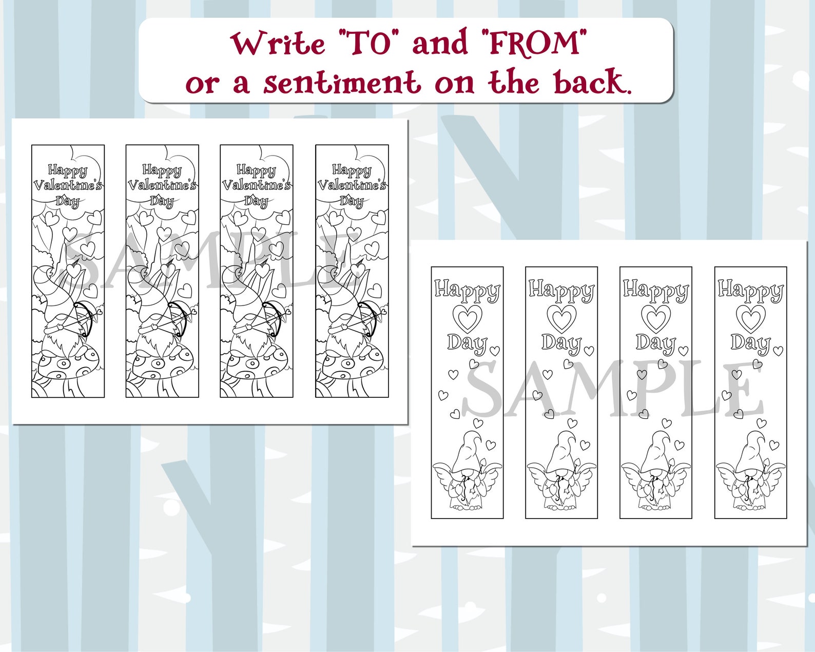 Gnome Valentine's Day Coloring Bookmarks - 8 Designs for Kids to Color ...