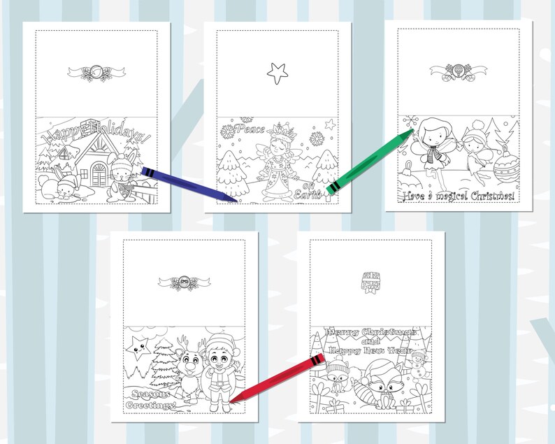 Christmas Coloring Cards- 10 Printable Holiday Cards for Children to ...