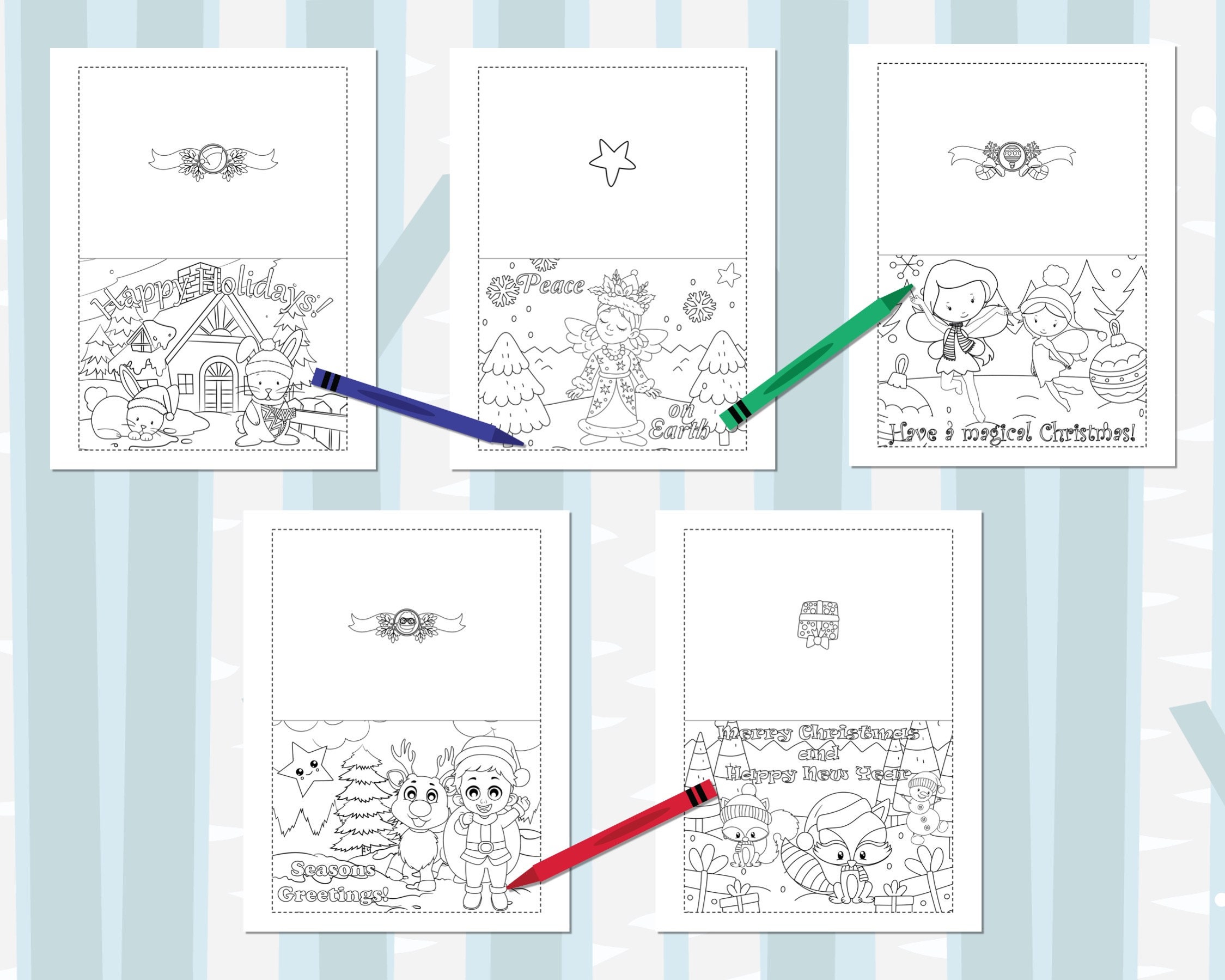Christmas Coloring Cards- 10 Printable Holiday Cards for Children to ...