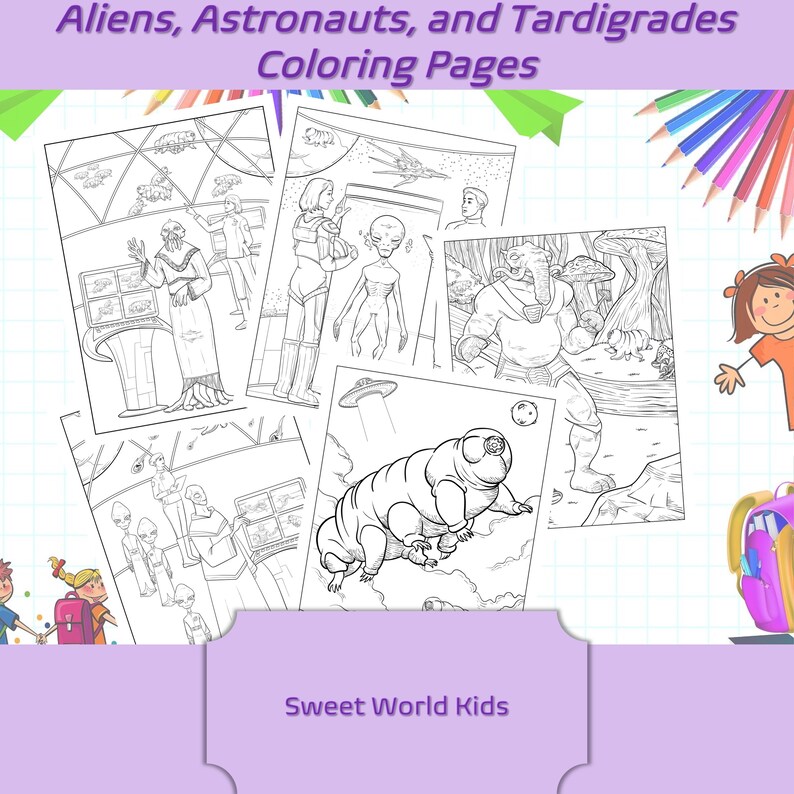 Aliens, Astronauts, and Tardigrades Digital Printable 20 Coloring Pages ...