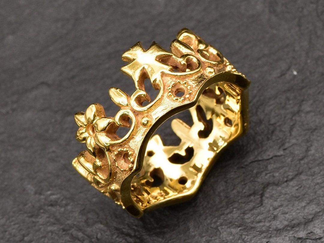 Gold Crown Ring, Vintage Gold Ring, Handmade Gold Ring, Queen Crown ...