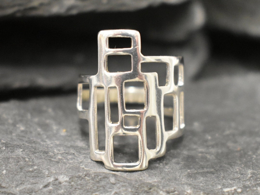 Geometric Ring Statement Ring Solid Silver Ring Long Ring - Etsy