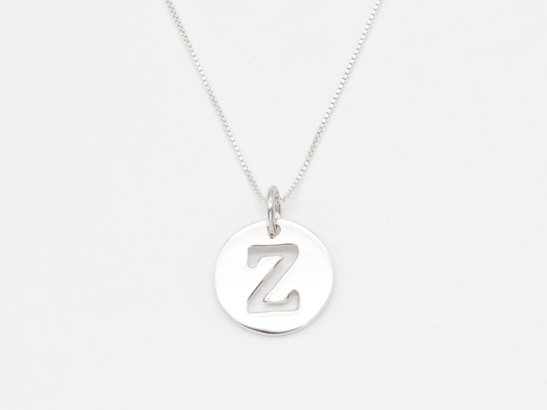 Letter Z Disc Pendant, Silver Letter Z Pendant, Initial Necklace, Disc ...