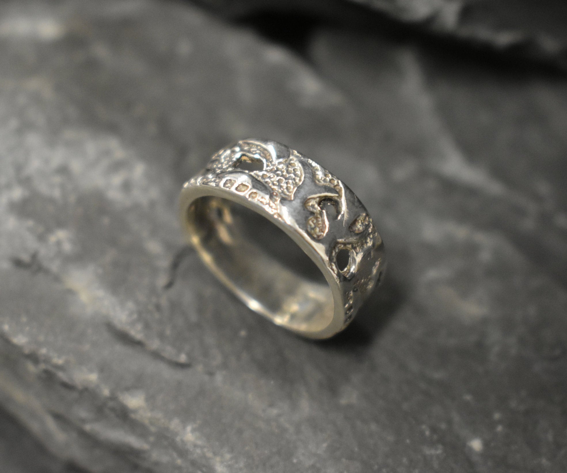 Artistic Silver Ring Detailed Silver Band Wide Silver Ring | Etsy