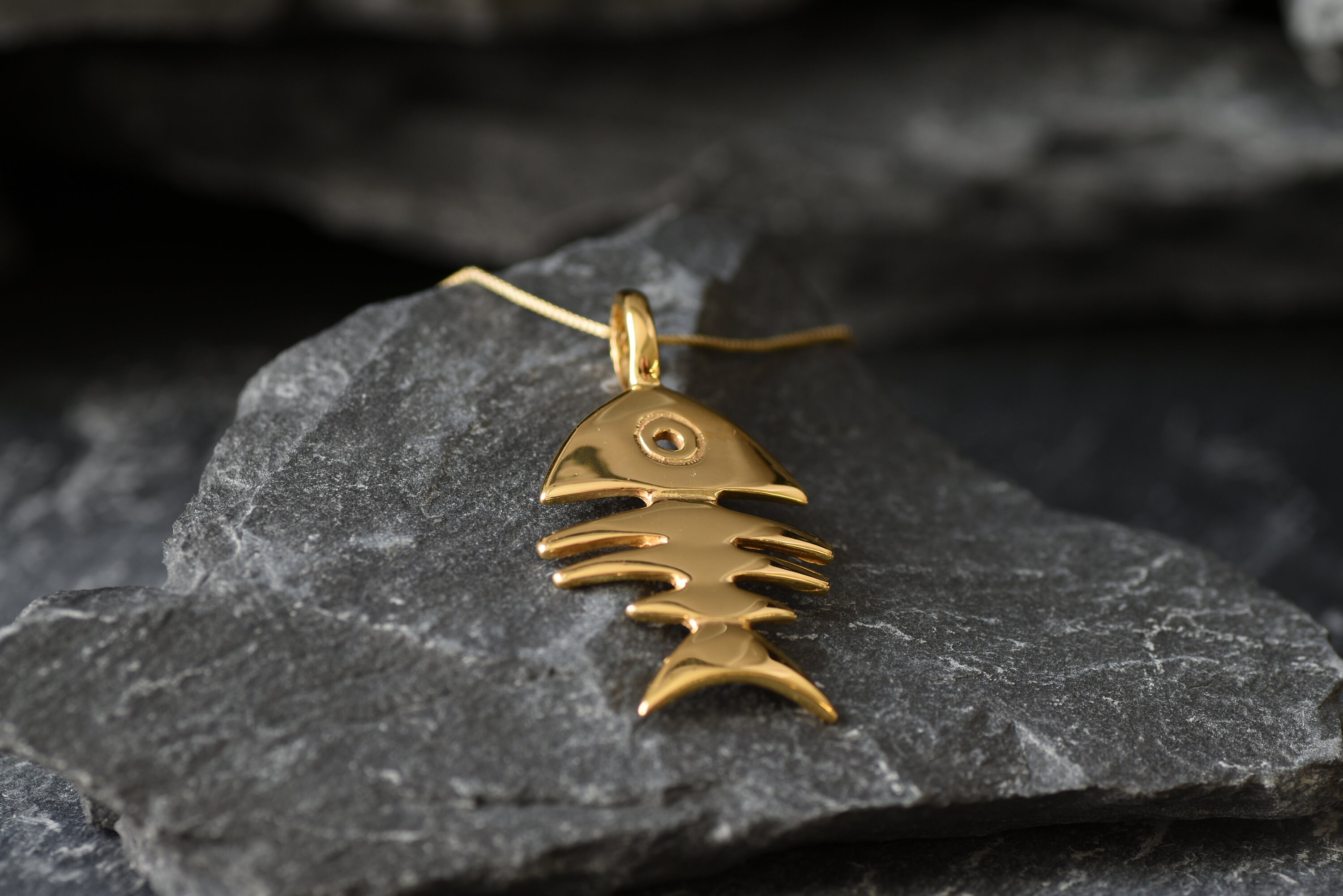 Gold Fish Pendant Gold Fish Necklace Fish Bone Pendant | Etsy