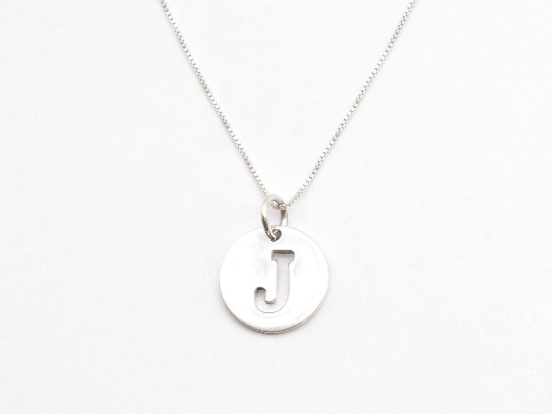 Letter J Disc Pendant, Silver Letter Necklace, Initial J Pendant, Disc ...