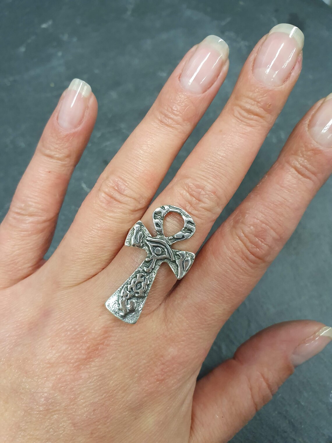 Ankh Ring Silver Ankh Ring Solid Silver Ring Long Ring | Etsy