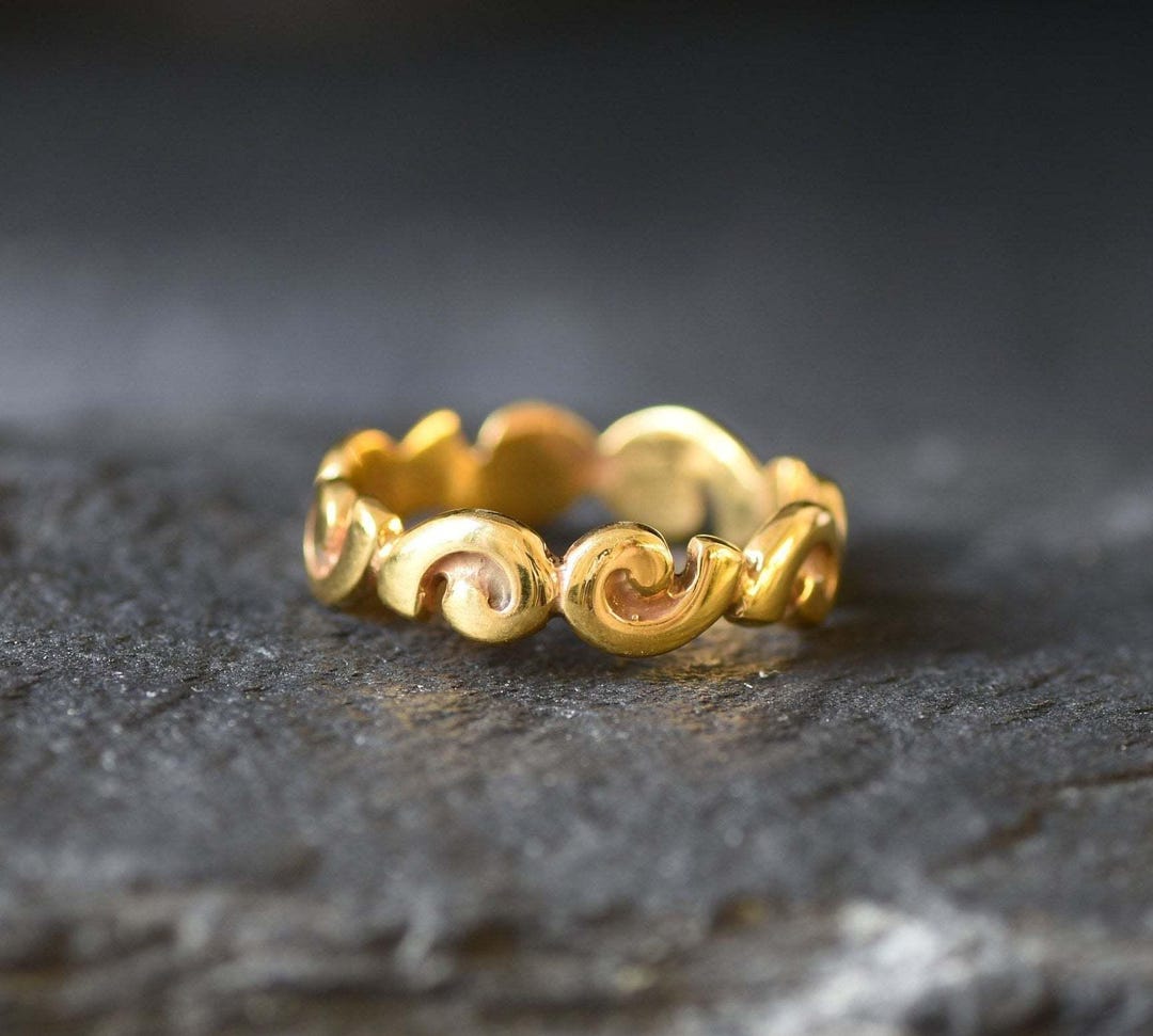 Gold Wavy Band, Boho Ring, Gold Plated Ring, Bohemian Band, Stackable ...