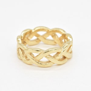 Gold Weaved Knot Band, Open Weave Celtic Ring, Vintage Pretzel Ring, Braided Wedding Band, Woven ...