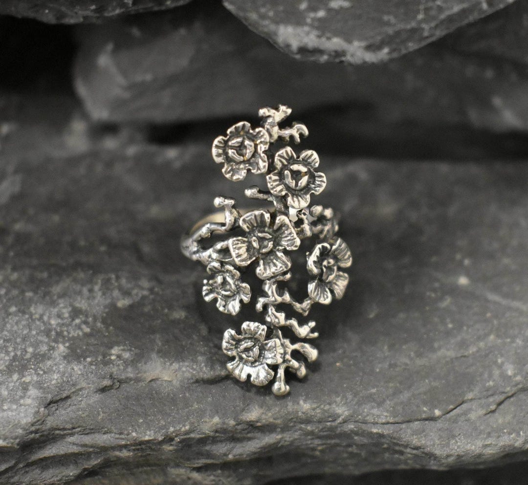 Long Flower Ring, Flower Bouquet Ring, Statement Ring, Long Ring ...