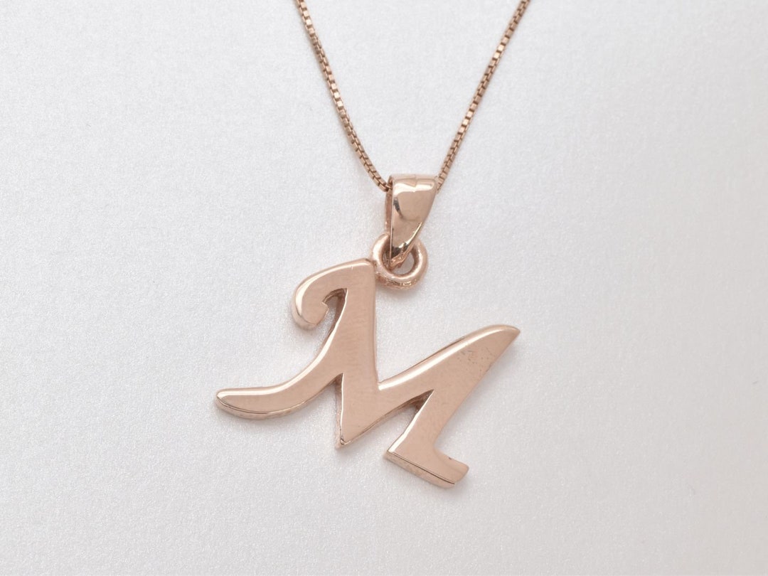Letter M Rose Gold Pendant, Letter Charm, Initial M Necklace, Alphabet ...