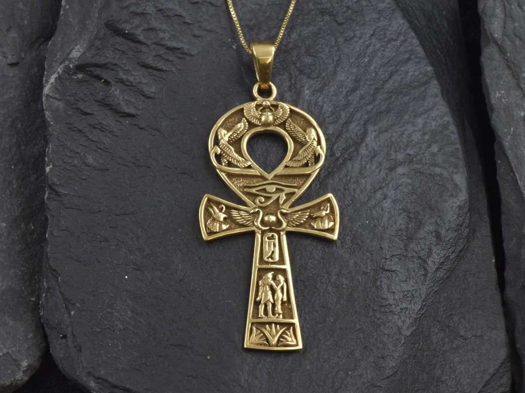 Gold Ankh Pendant, Ankh Key of Life, Egyptian Key Pendant, 18k Gold ...