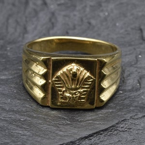Gold Signet Ring, Egyptian Signet Ring, Gold Symbolic Ring, Pharaoh ...