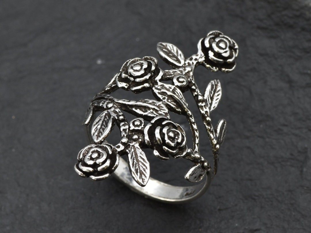 Statement Flower Ring, Flower Ring, Large Flower Ring, Silver Rose Ring, Silver Flower Ring ...