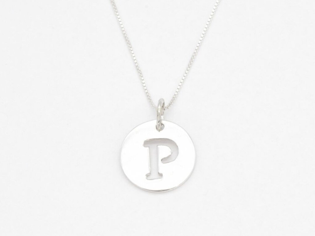 Letter P Disc Pendant, Silver Letter P Pendant, Initial Necklace, Disc ...