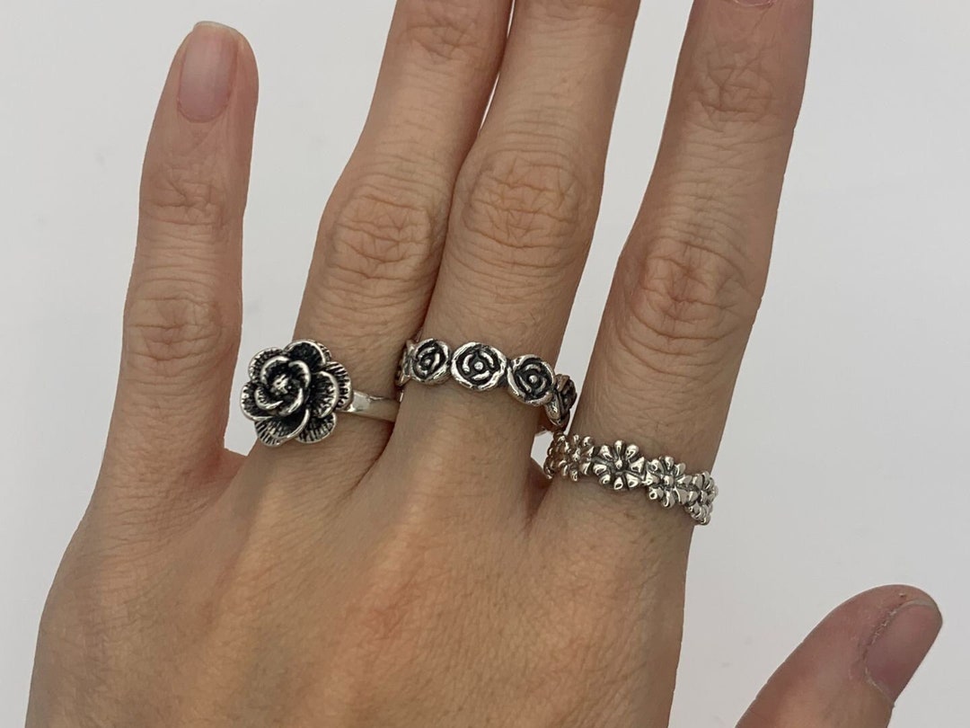 Floral Rose Band, Floral Band, Flower Ring, Stackable Band, Rose Ring ...