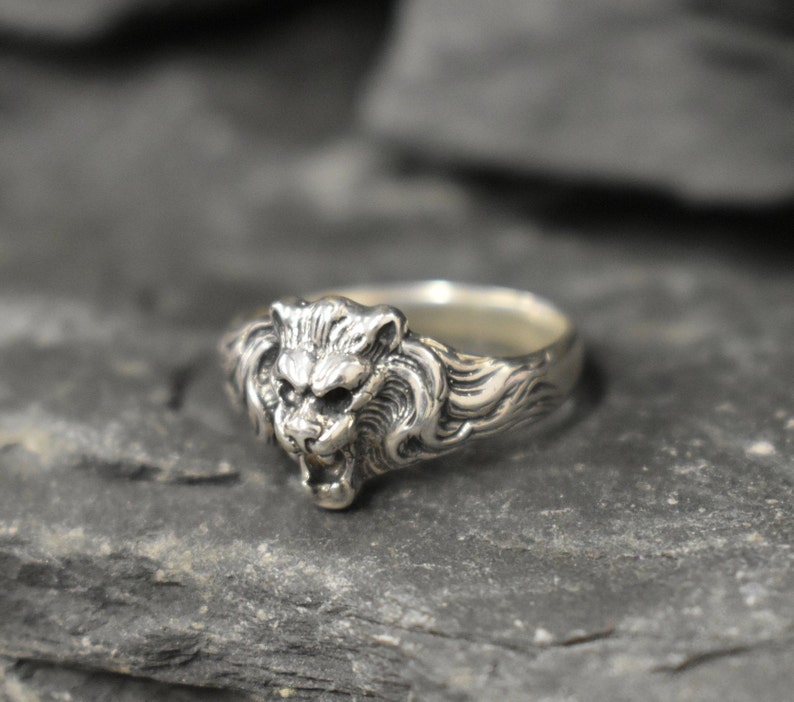 Lion Ring Silver Lion Ring Solid Silver Ring Lion Head - Etsy