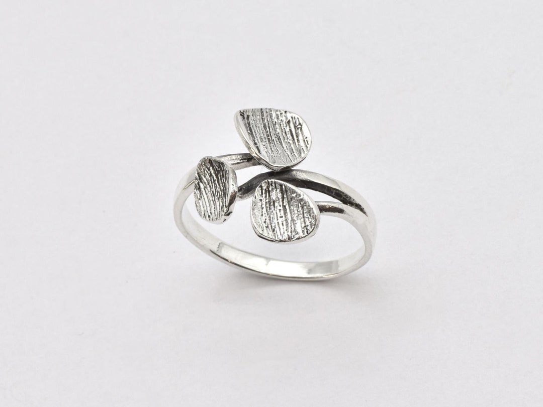 Silver Leaf Ring, Textured Leaf Ring, Statement Leaf Band, Silver Vine ...