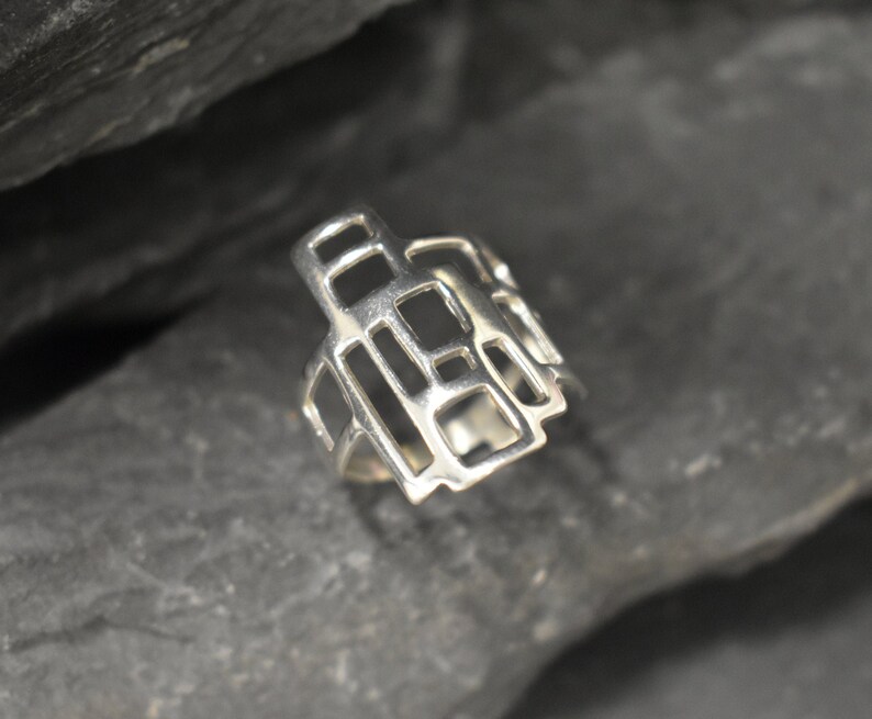 Geometric Ring Statement Ring Solid Silver Ring Long Ring - Etsy