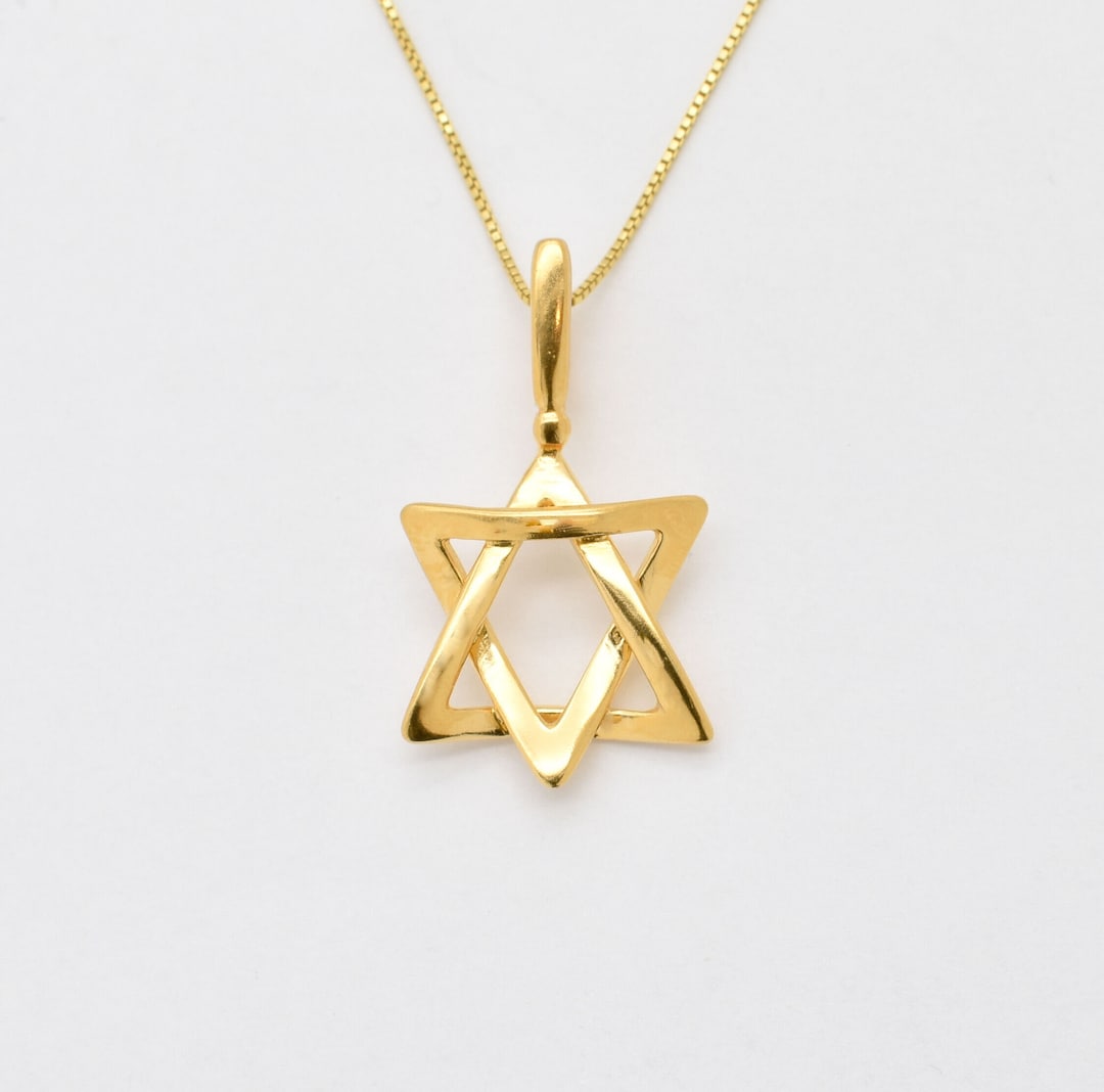 Gold Jewish Star Pendant, Star of David Necklace, Hebrew Pendant ...