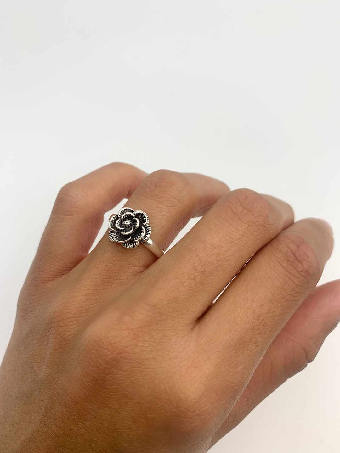 Silver Flower Ring, Flower Ring, Small Flower Ring, Rose Ring, Silver ...