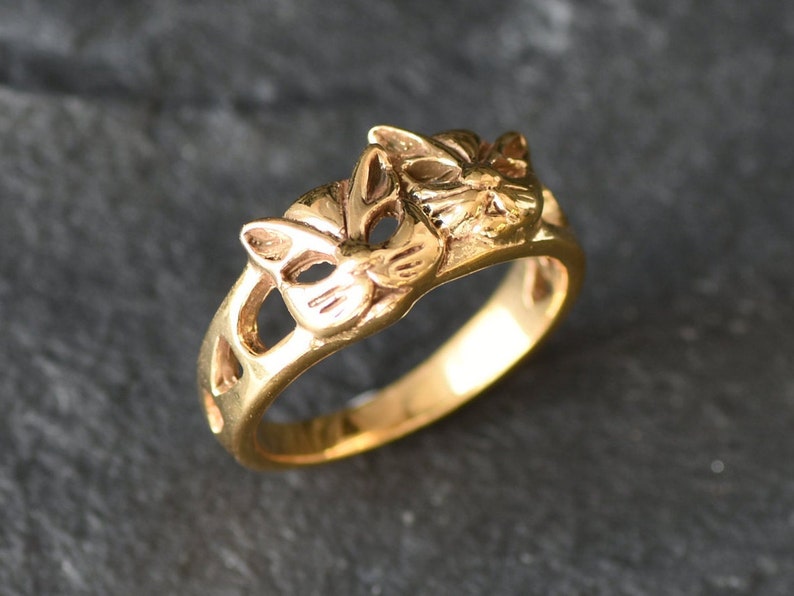 Gold Cat Ring Cat Face Ring Two Cats Ring Cat Band Kitty - Etsy