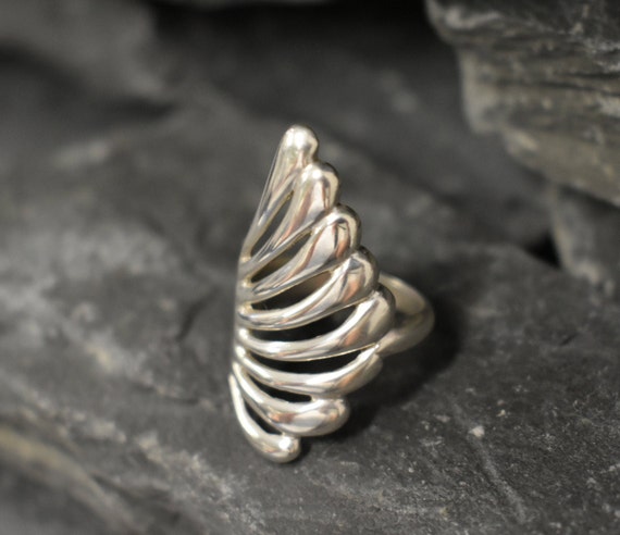 Wing Ring Long Silver Ring Angel Wing Ring Solid Silver | Etsy