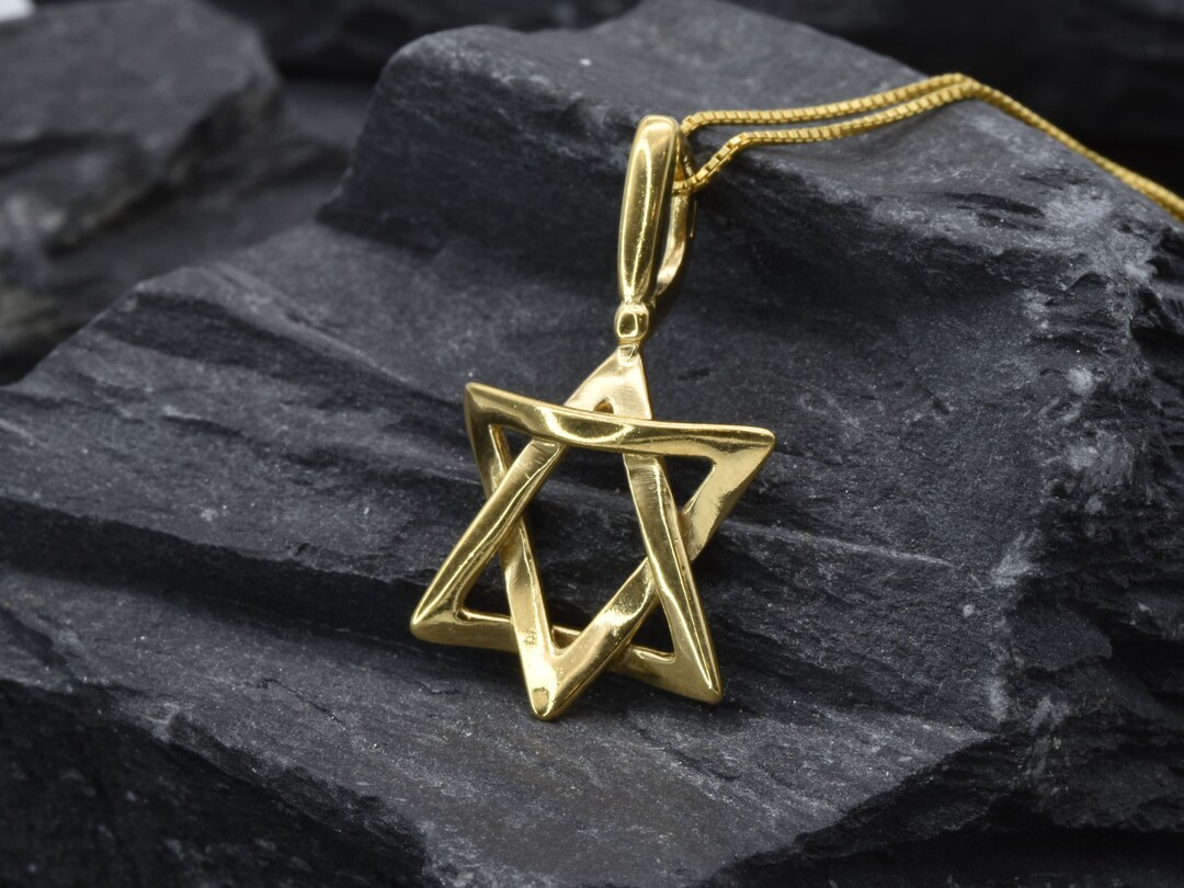 Gold Jewish Star Pendant, Star of David Necklace, Hebrew Pendant ...