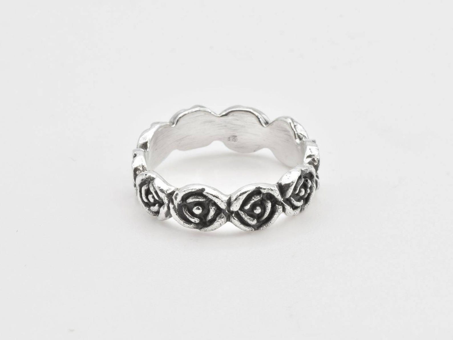 Floral Rose Band, Floral Band, Flower Ring, Stackable Band, Rose Ring ...