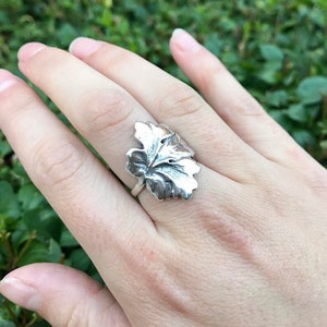 Silver Leaf Ring, Solid Silver Ring, Statement Ring, Maple Leaf Ring ...