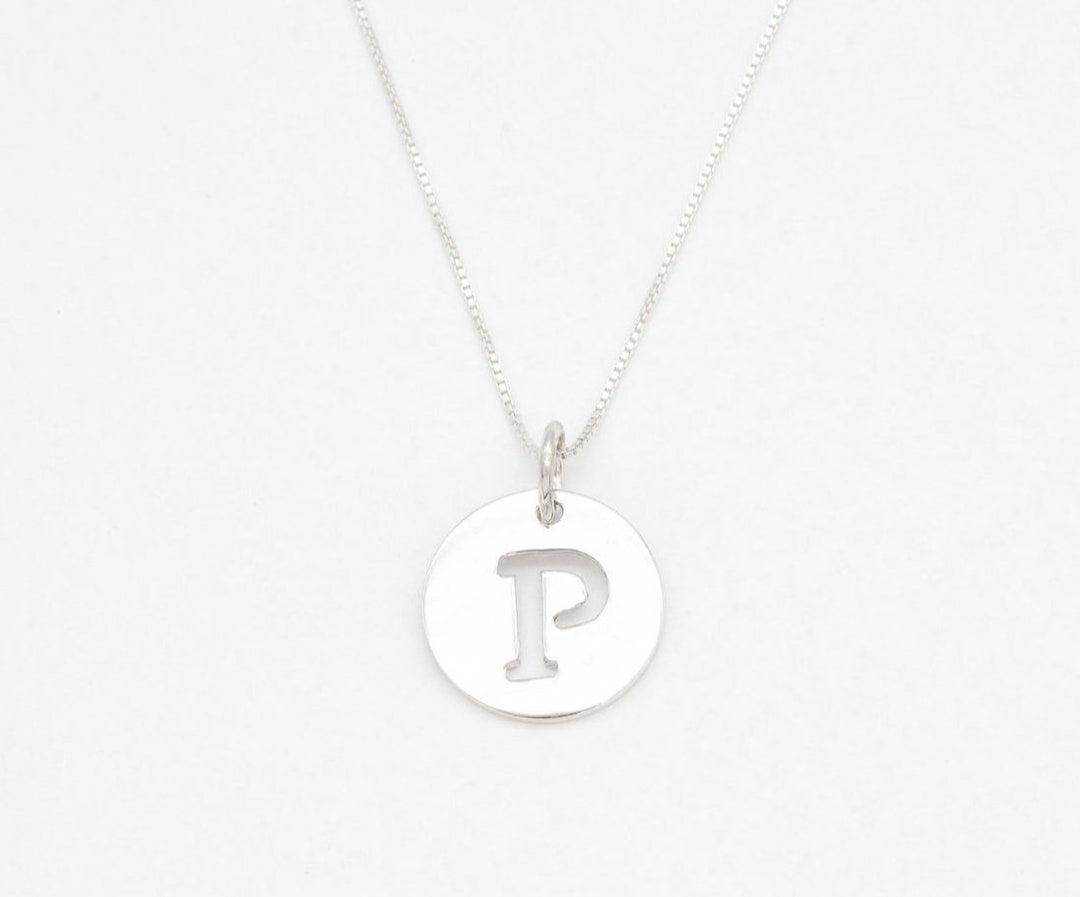 Letter P Disc Pendant, Silver Letter P Pendant, Initial Necklace, Disc ...
