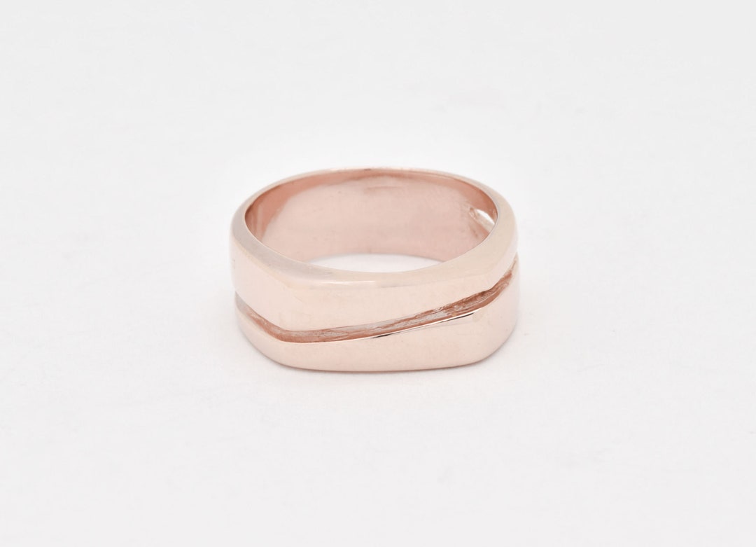 Rose Gold Signet Ring, Flat Top Ring, Unisex Ring, Minimalist Stackable Ring, Thick Rose Gold ...