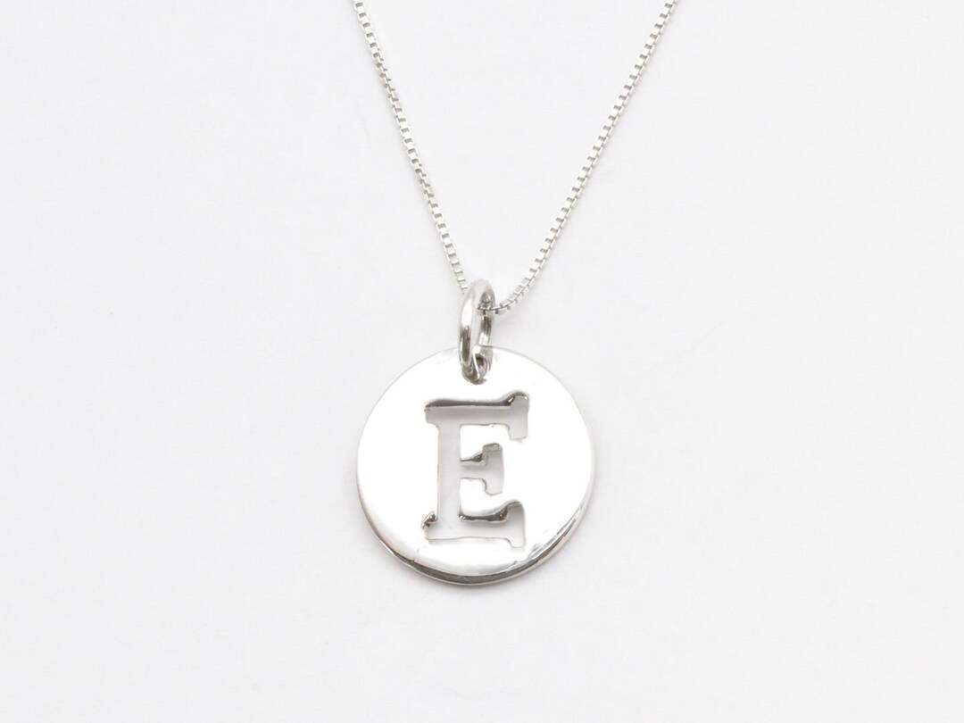 Letter E Pendant, Round Letter Pendant, Disc Letter Necklace, Capital E ...