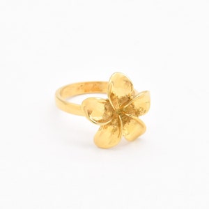 Gold Flower Ring, Large Flower Ring, Hawaiian Ring, Plumeria Ring ...