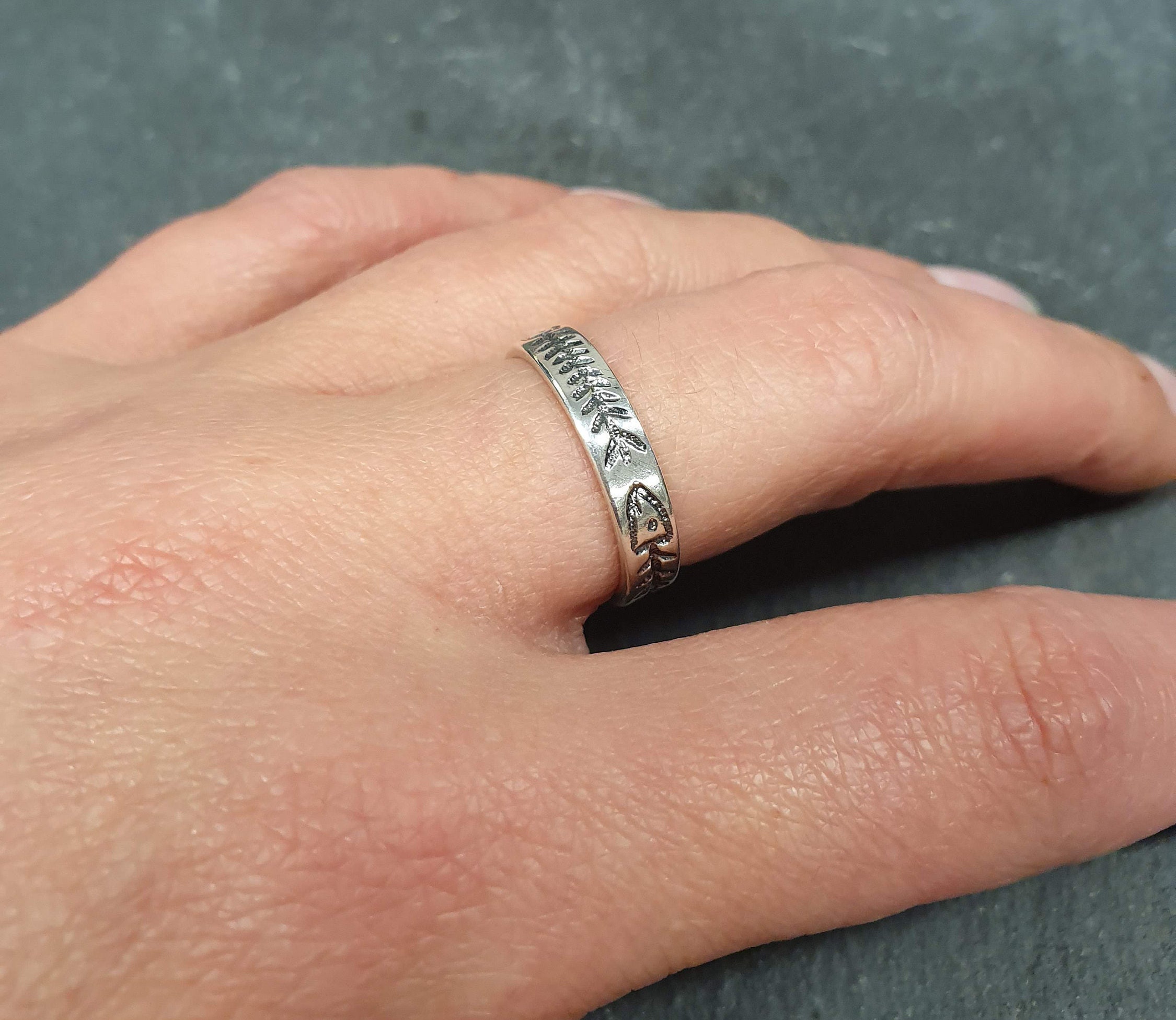 Fish Bone Ring Engraved Band Fish Ring Dented Ring Thick - Etsy UK