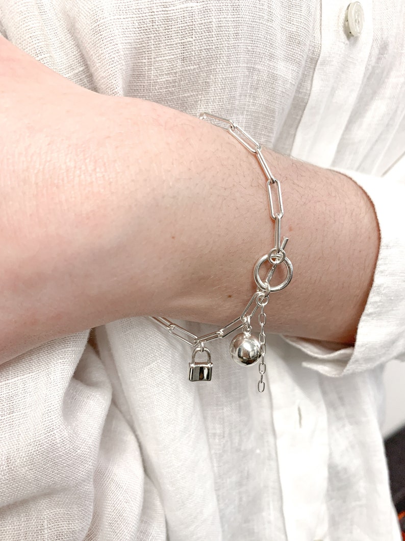 Silver Lock Bracelet, Silver Chain Bracelet, Lock Chain Bracelet ...