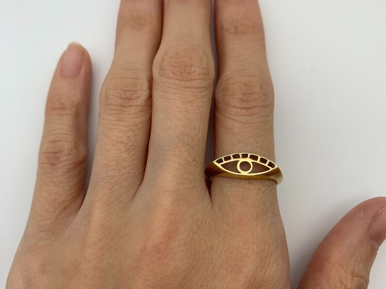 Gold Evil Eye Ring, Open Eye Band, Tribal Eye Ring, Symbolic Eye Ring ...