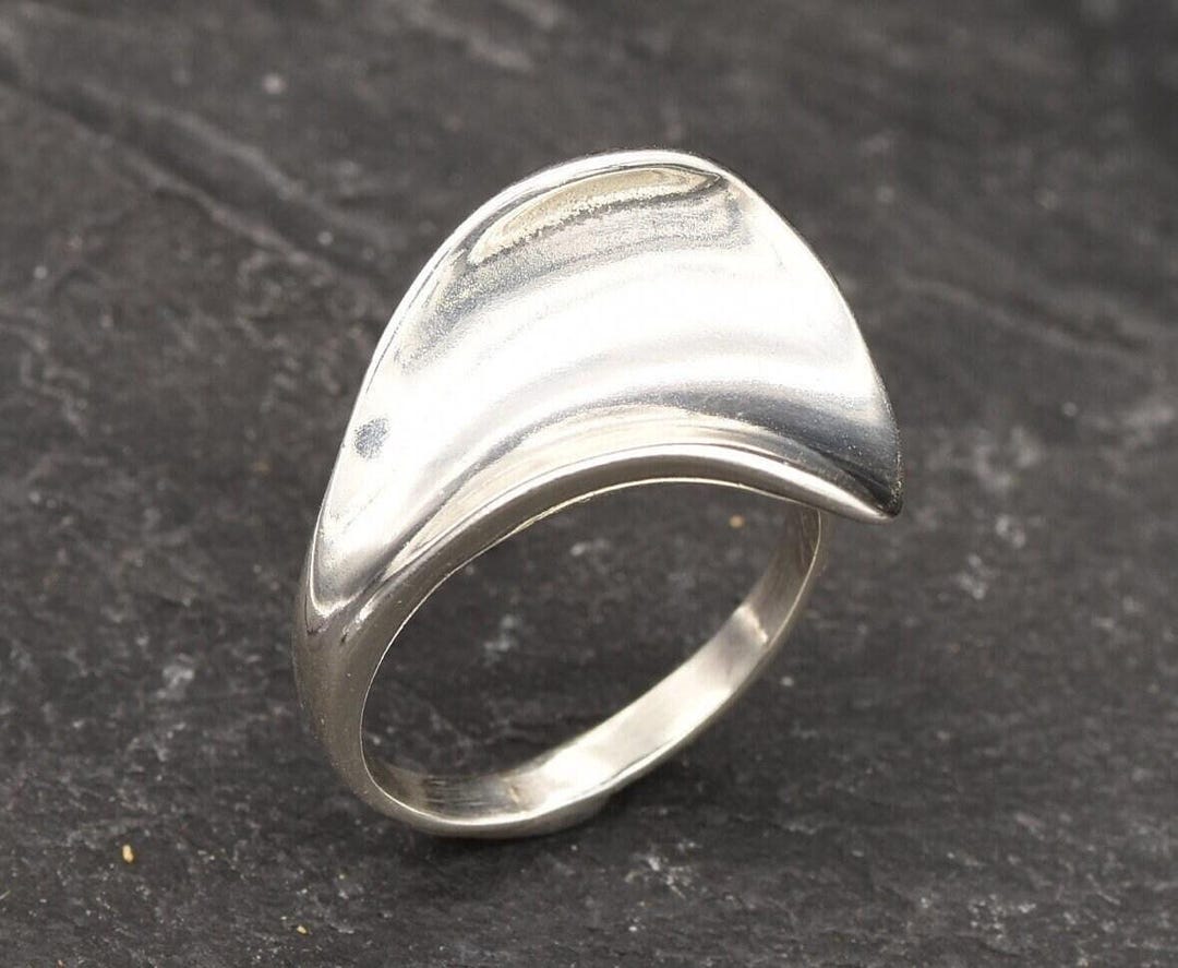 Silver Leaf Ring, Large Leaf Ring, Abstract Rings, Wave Ring, Solid ...