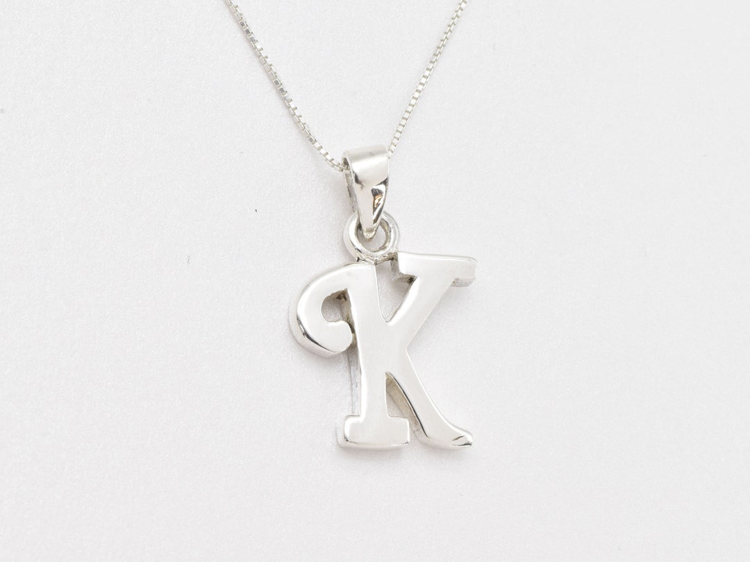 Letter K Silver Pendant, Initial K Necklace, Alphabet Pendant, Large K ...