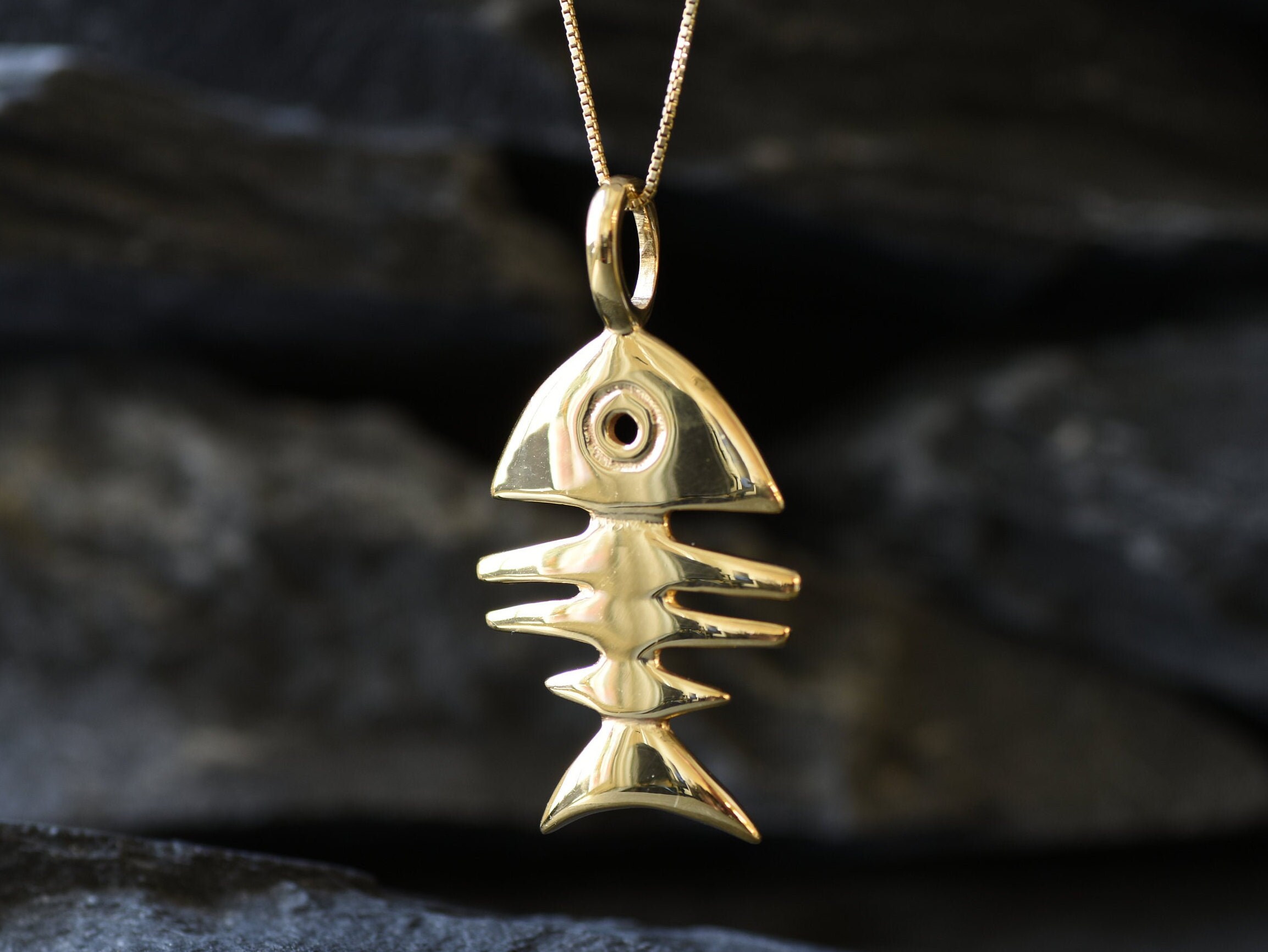 Gold Fish Pendant Gold Fish Necklace Fish Bone Pendant | Etsy