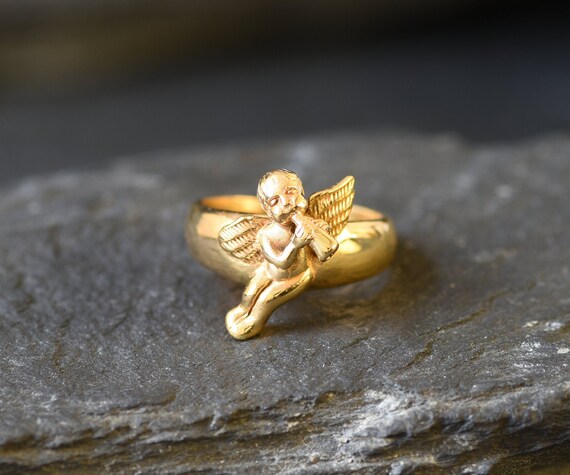 Gold Angel Ring Angelic Ring Cupid Ring Saint Ring | Etsy