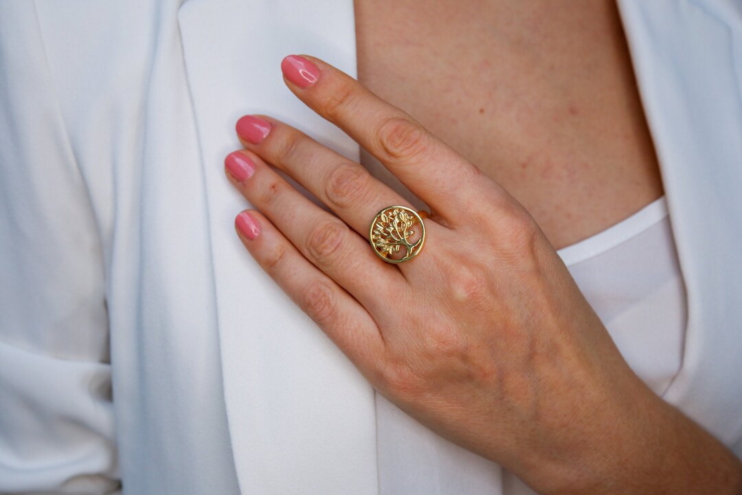 Gold Tree Ring, Tree of Life Ring, Family Ring, Gold Plated Ring, Large ...